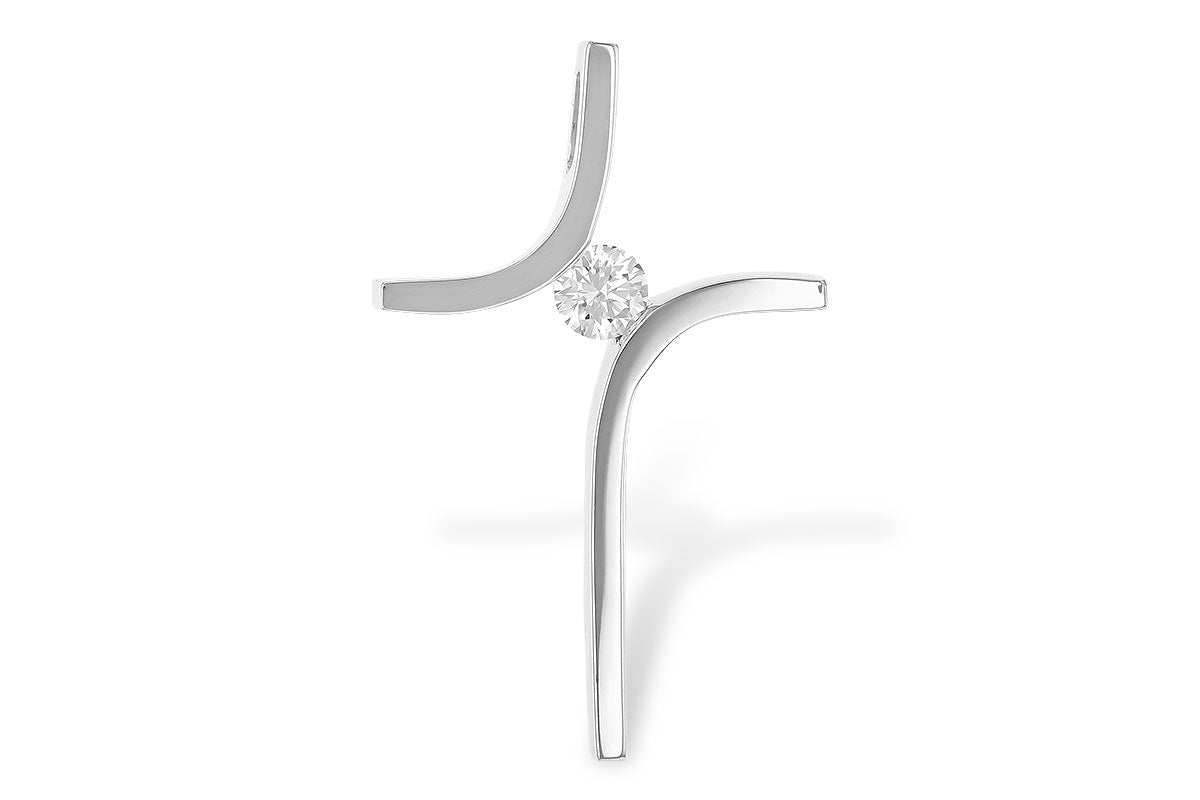 14kt White Gold Diamond Cross Pendant - Freeform Style